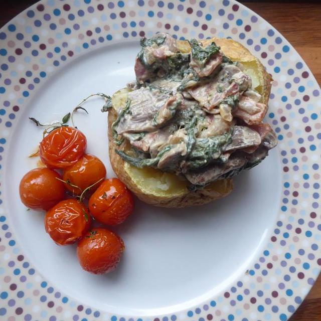 Jacket Potato with Bacon, Spinach and Mushroom | Recipe | SoCook